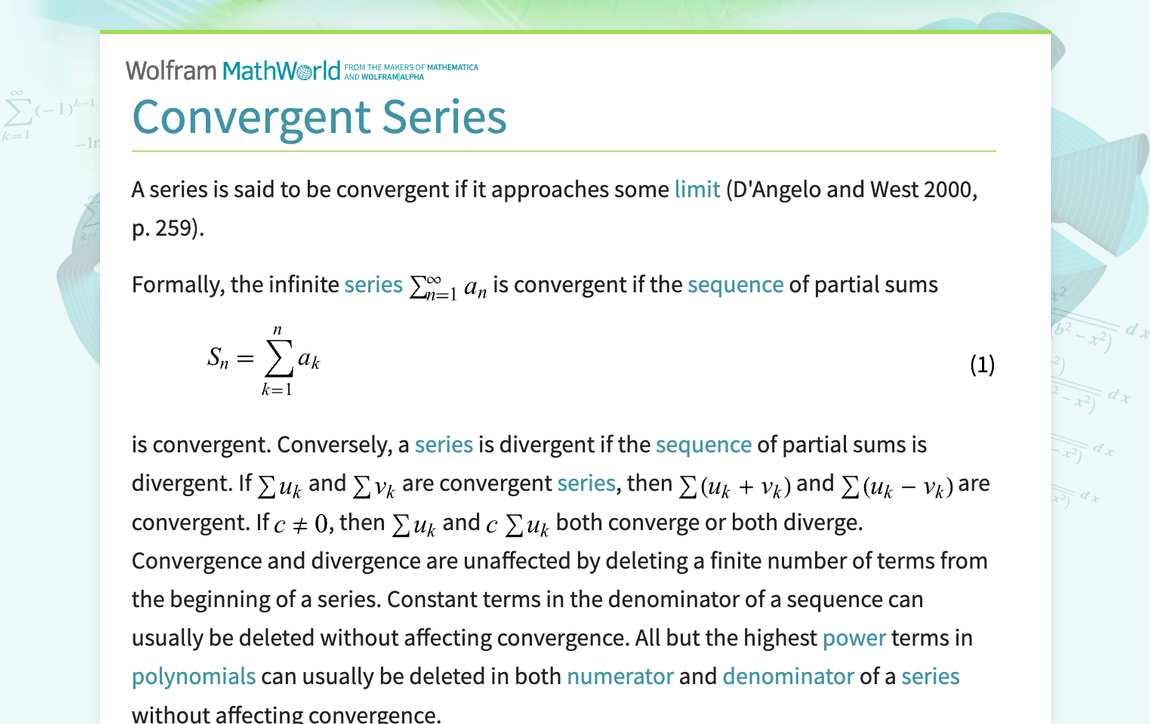 Convergent Series -- from Wolfram MathWorld