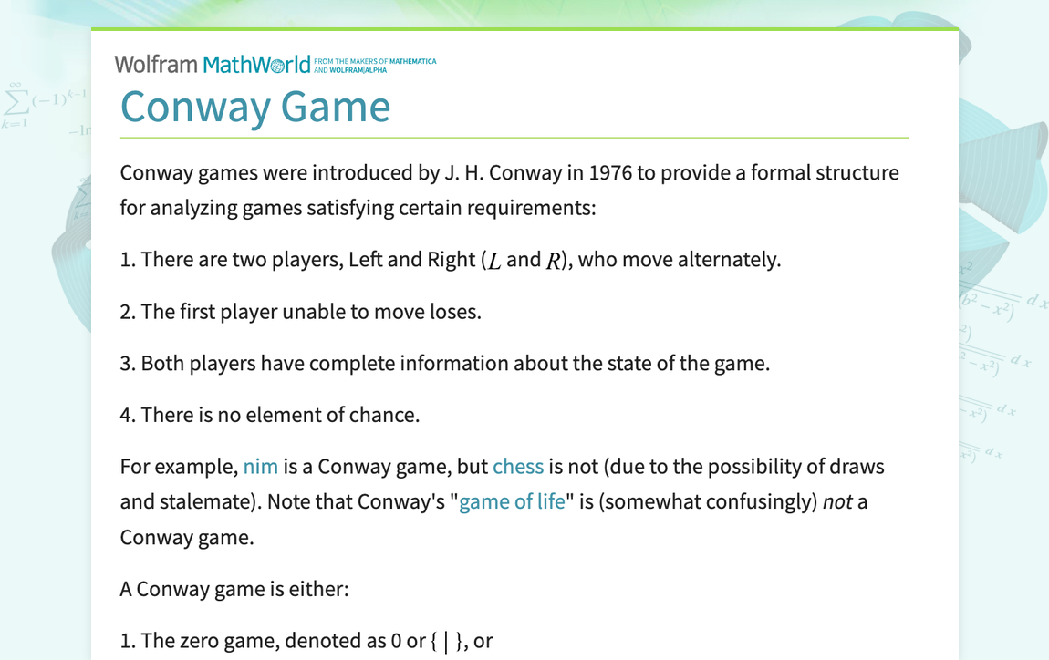 Conway Game -- from Wolfram MathWorld