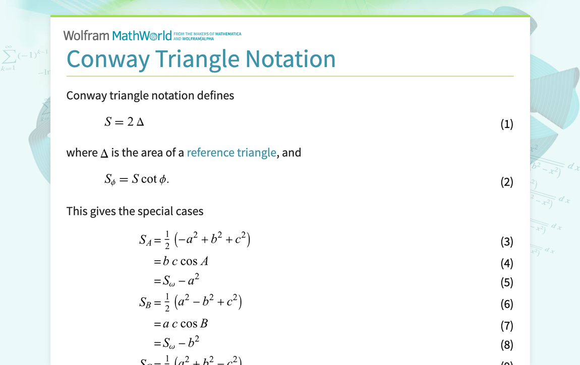 Conway Triangle Notation -- from Wolfram MathWorld