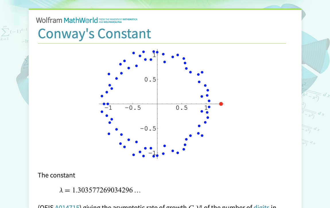 Conway's Constant -- from Wolfram MathWorld