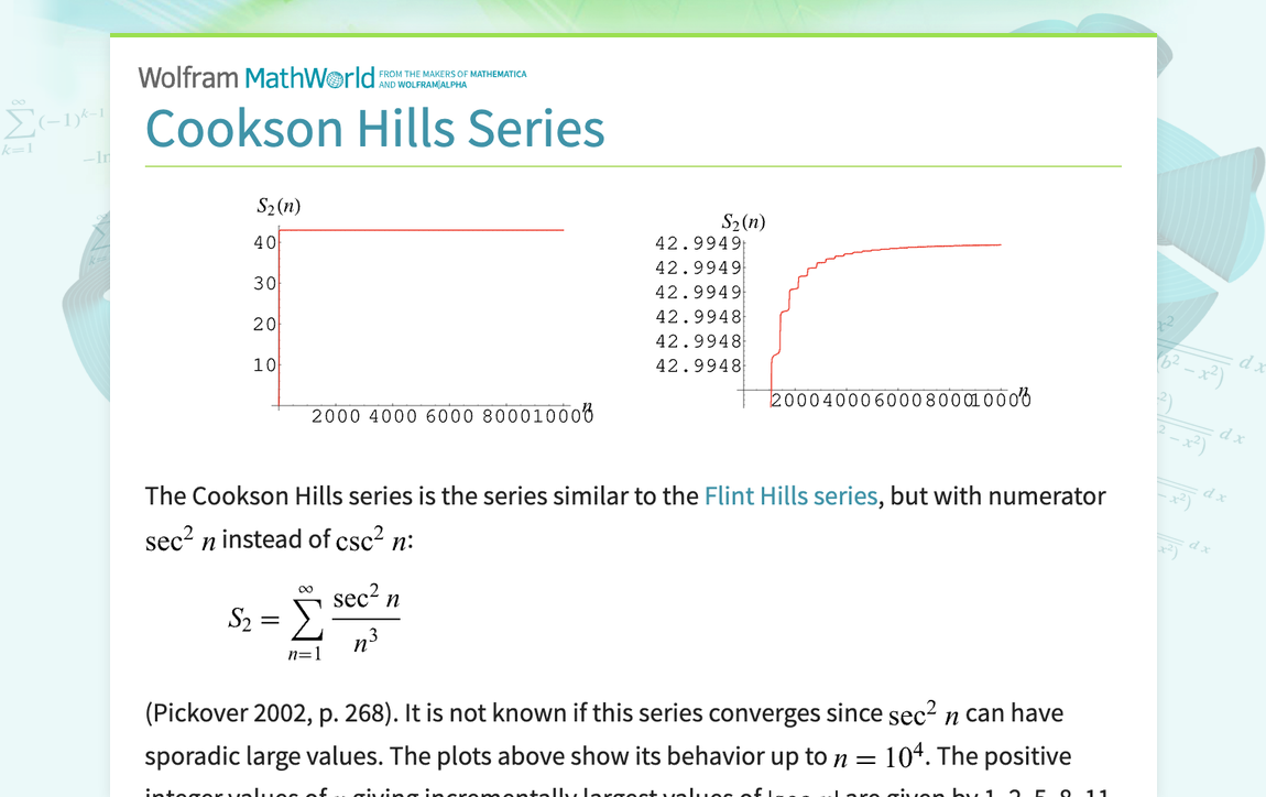 Cookson Hills Series -- from Wolfram MathWorld
