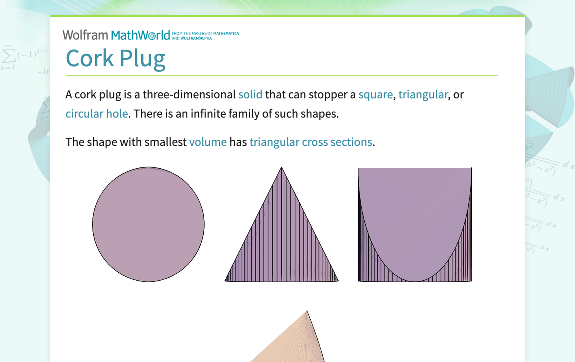 Cork Plug -- from Wolfram MathWorld