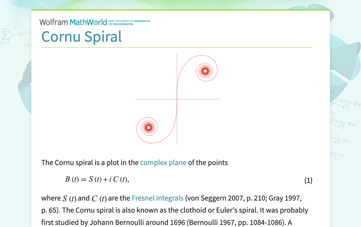 Cornu Spiral -- from Wolfram MathWorld