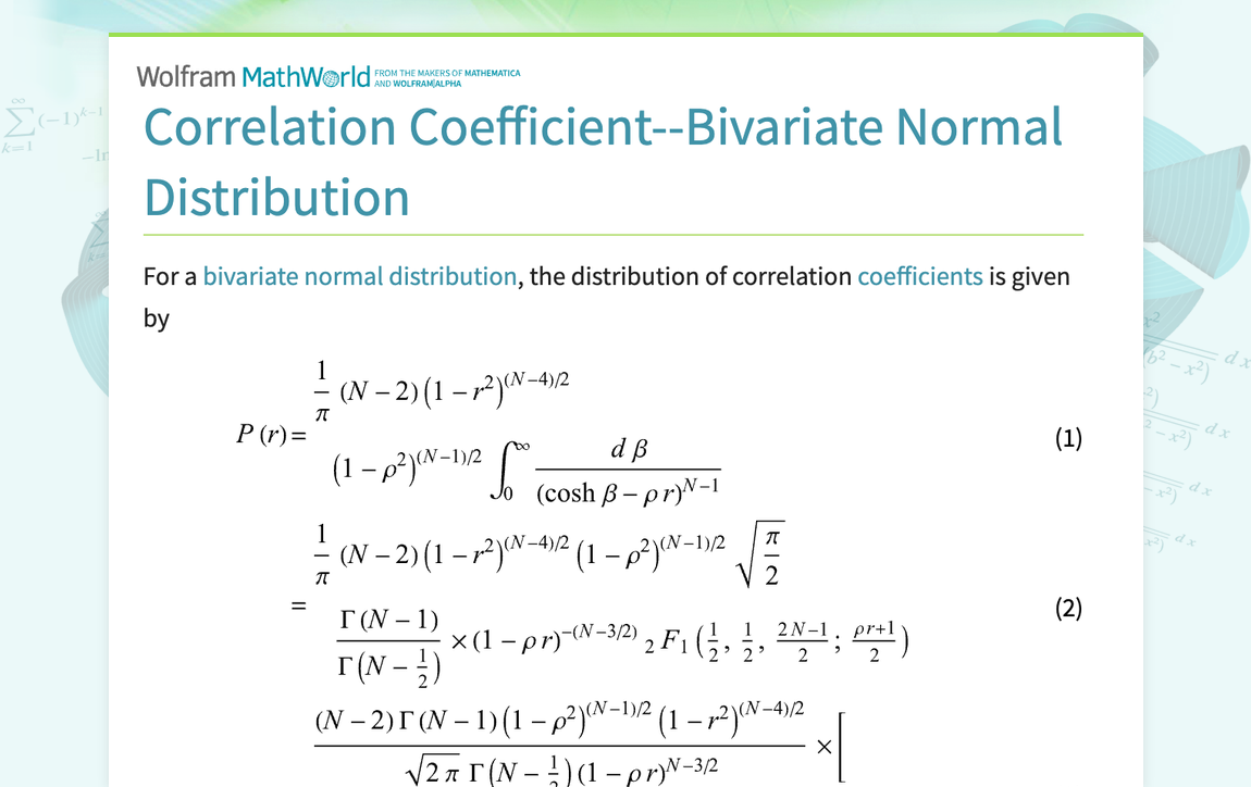 Correlation Coefficient Bivariate Normal Distribution From Wolfram