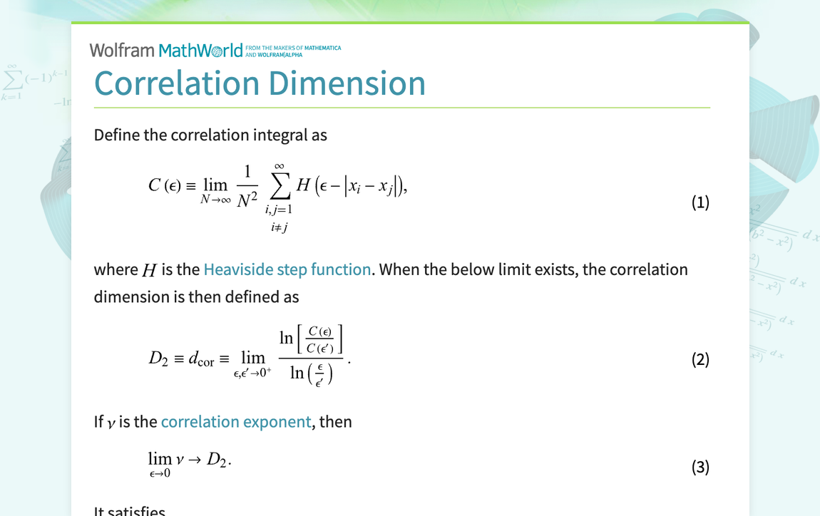Correlation Dimension From Wolfram Mathworld