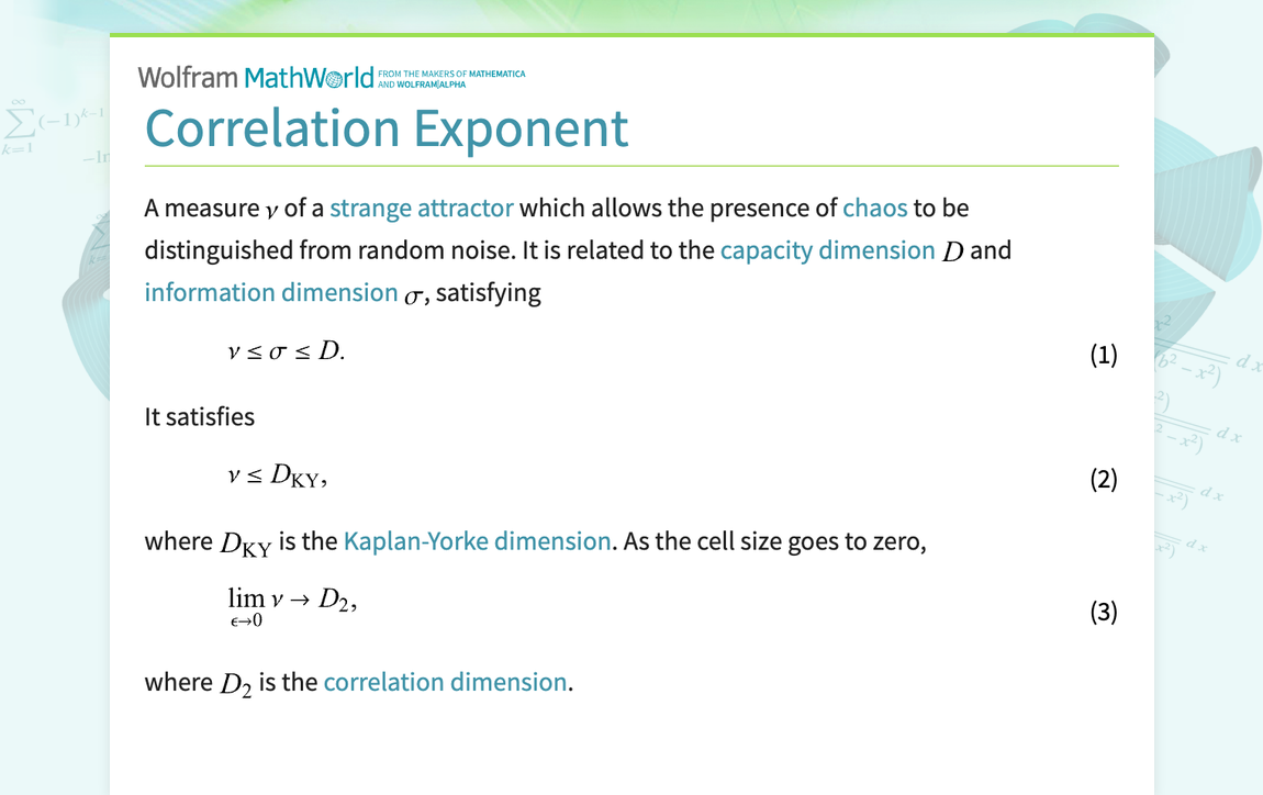 Correlation Exponent -- from Wolfram MathWorld