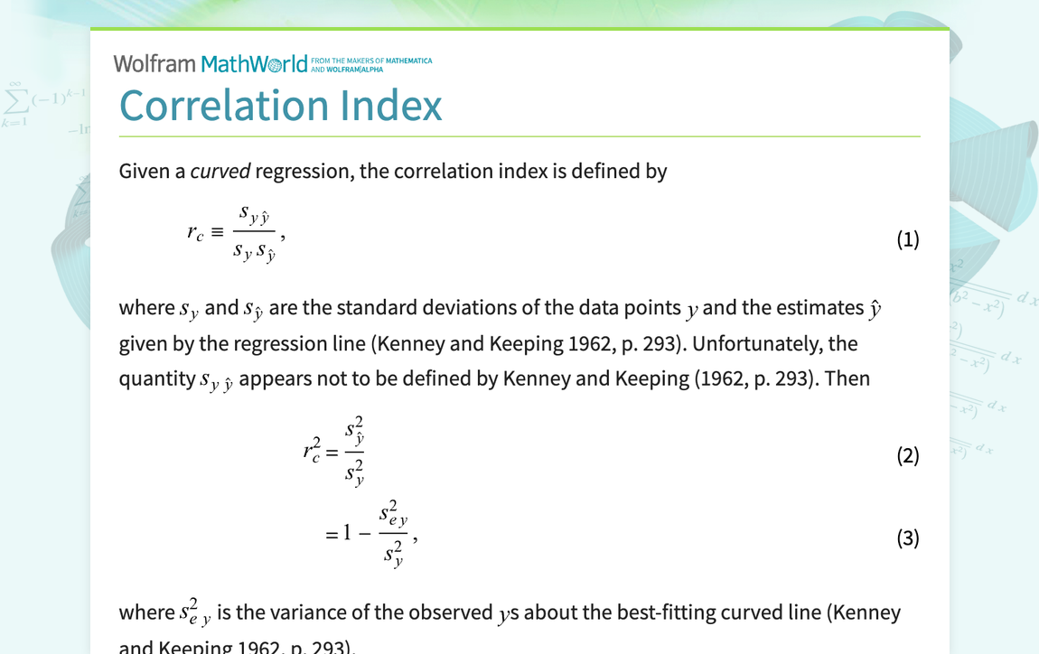 Correlation Index -- from Wolfram MathWorld