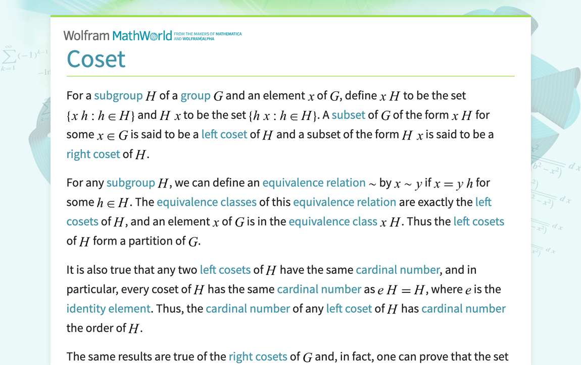 Coset -- from Wolfram MathWorld