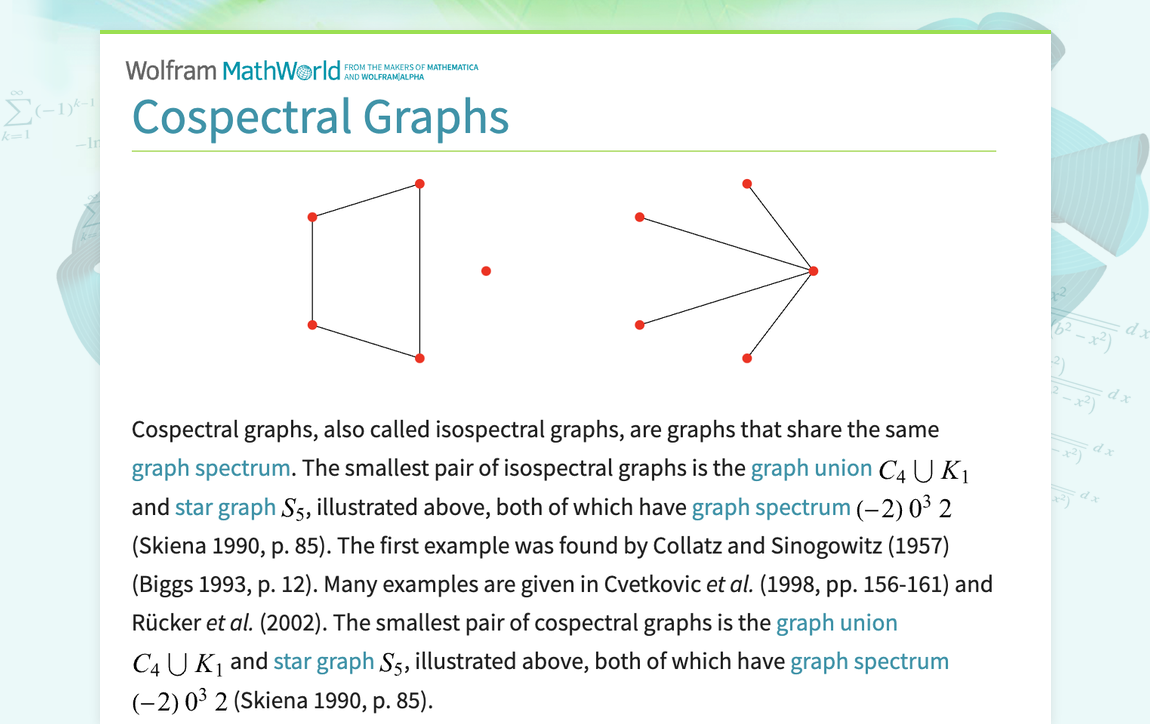 Cospectral Graphs -- from Wolfram MathWorld