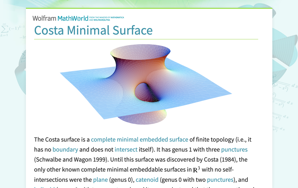 Costa Minimal Surface -- from Wolfram MathWorld