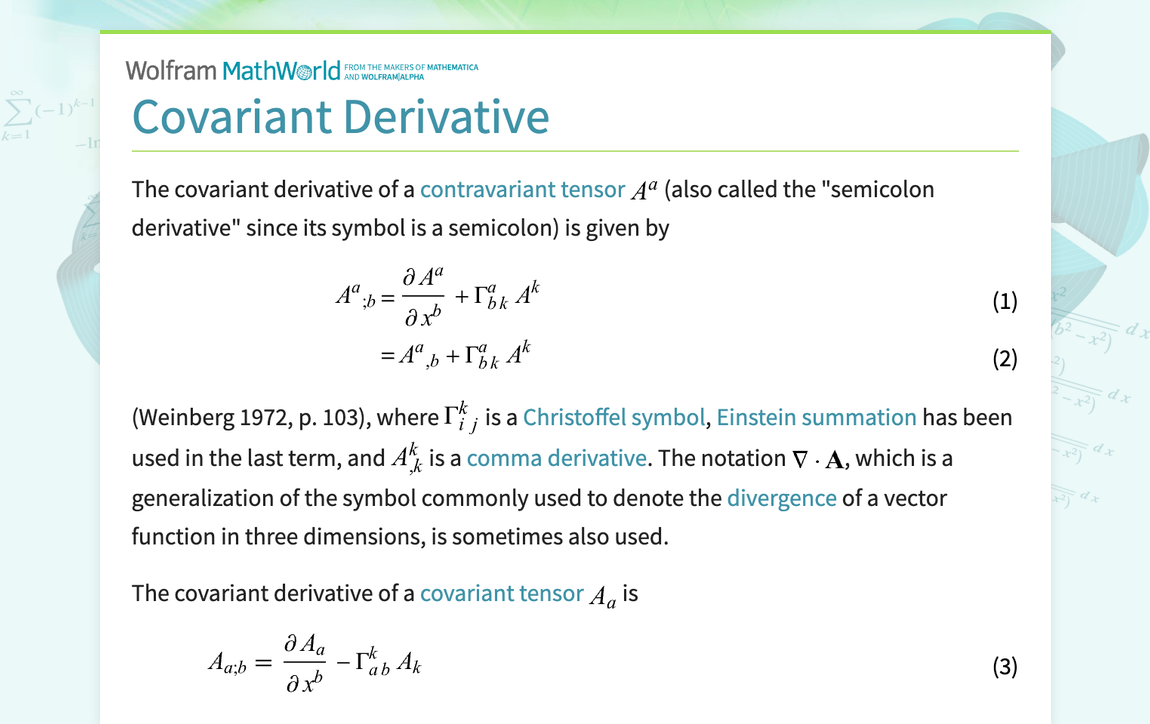 Covariant Derivative -- from Wolfram MathWorld Covariant Derivative -- from Wolfram MathWorld
