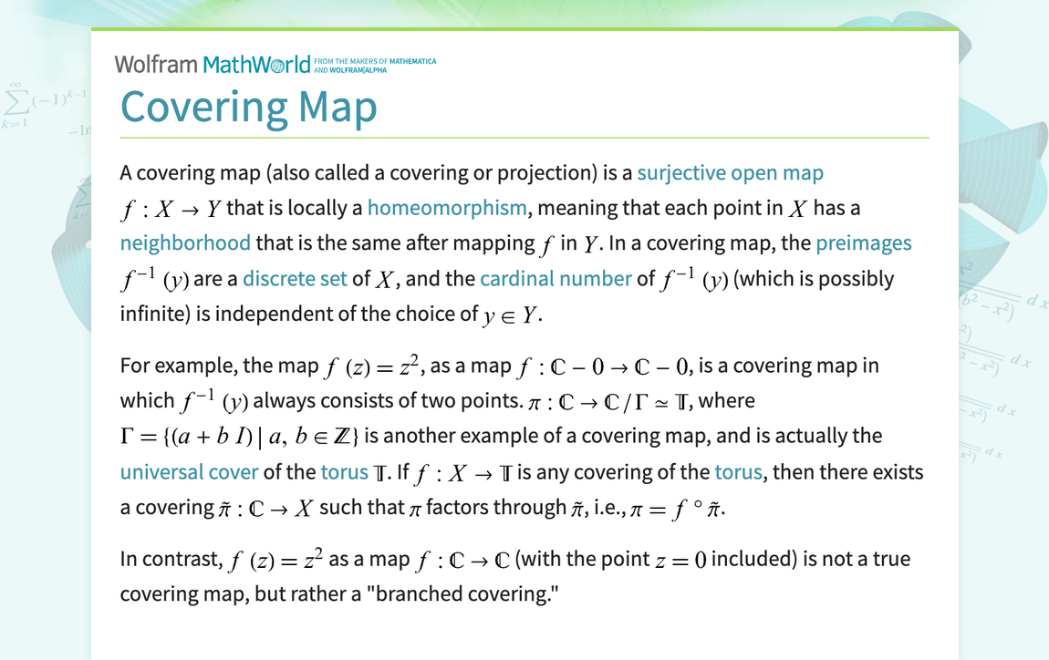 Covering Map -- from Wolfram MathWorld