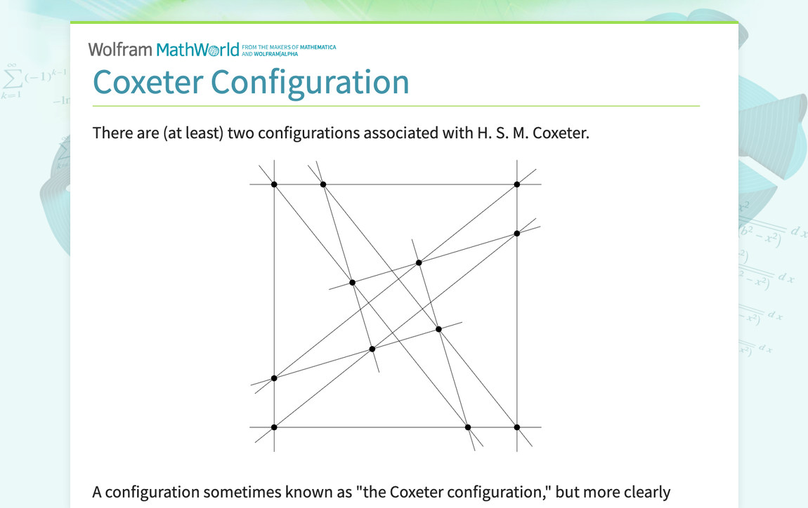 Coxeter Configuration -- from Wolfram MathWorld