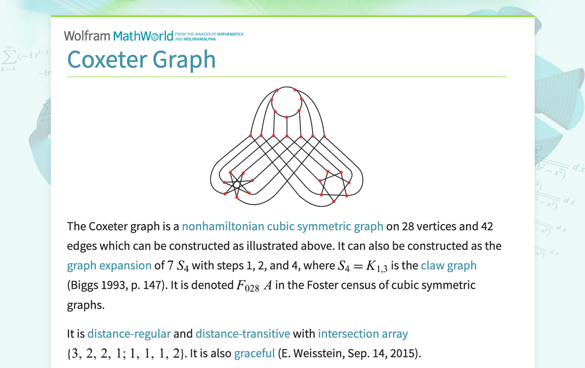 Coxeter Graph -- from Wolfram MathWorld