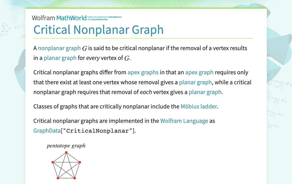 Critical Nonplanar Graph -- from Wolfram MathWorld