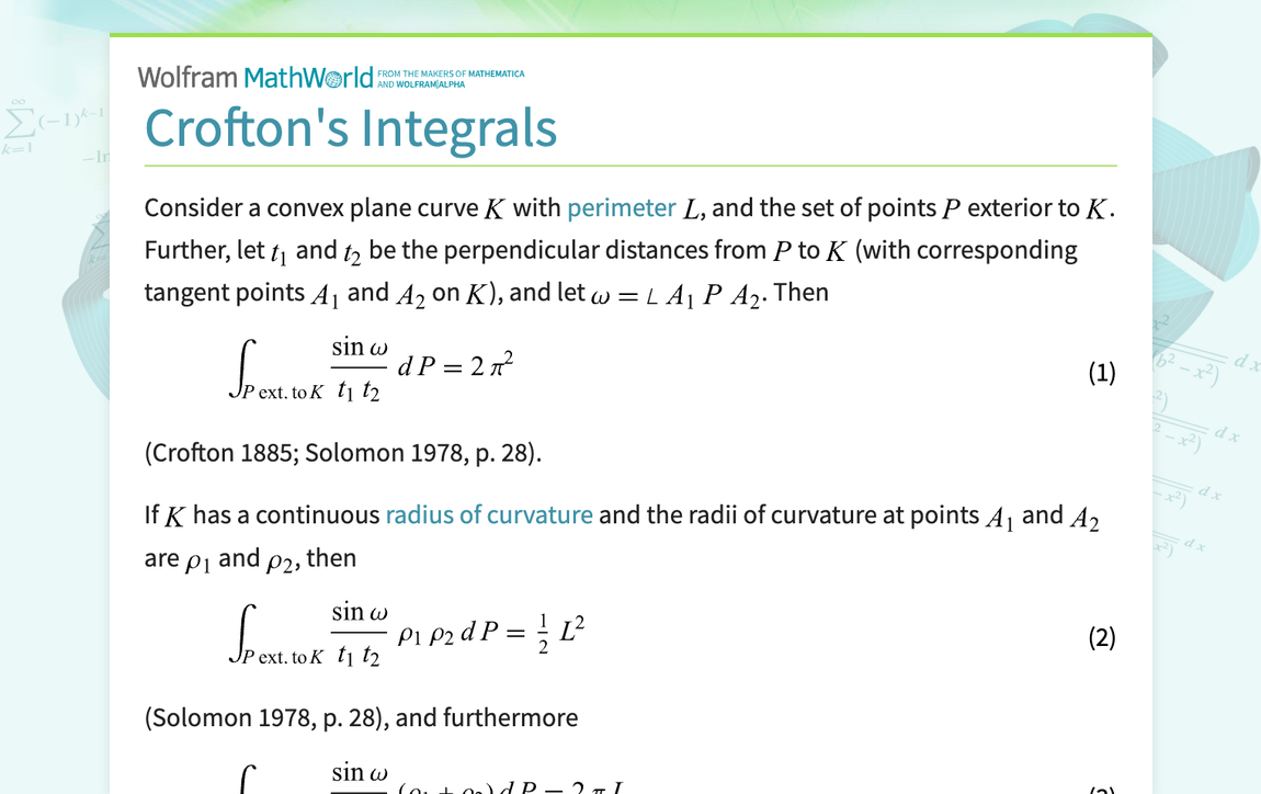 Crofton's Integrals -- from Wolfram MathWorld