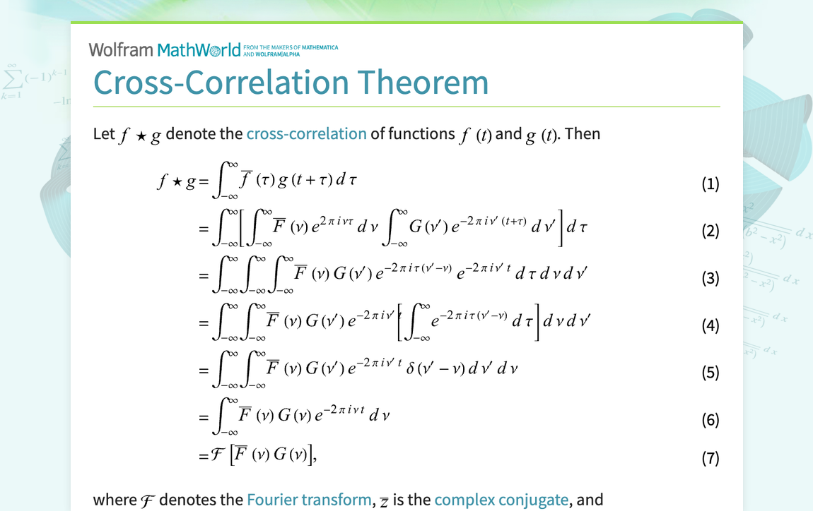 Cross-Correlation Theorem -- from Wolfram MathWorld Cross-Correlation Theorem -- from Wolfram MathWorld
