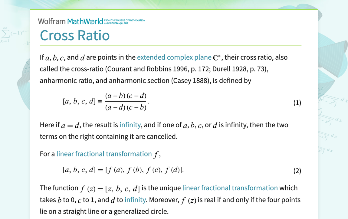 Cross Ratio -- from Wolfram MathWorld