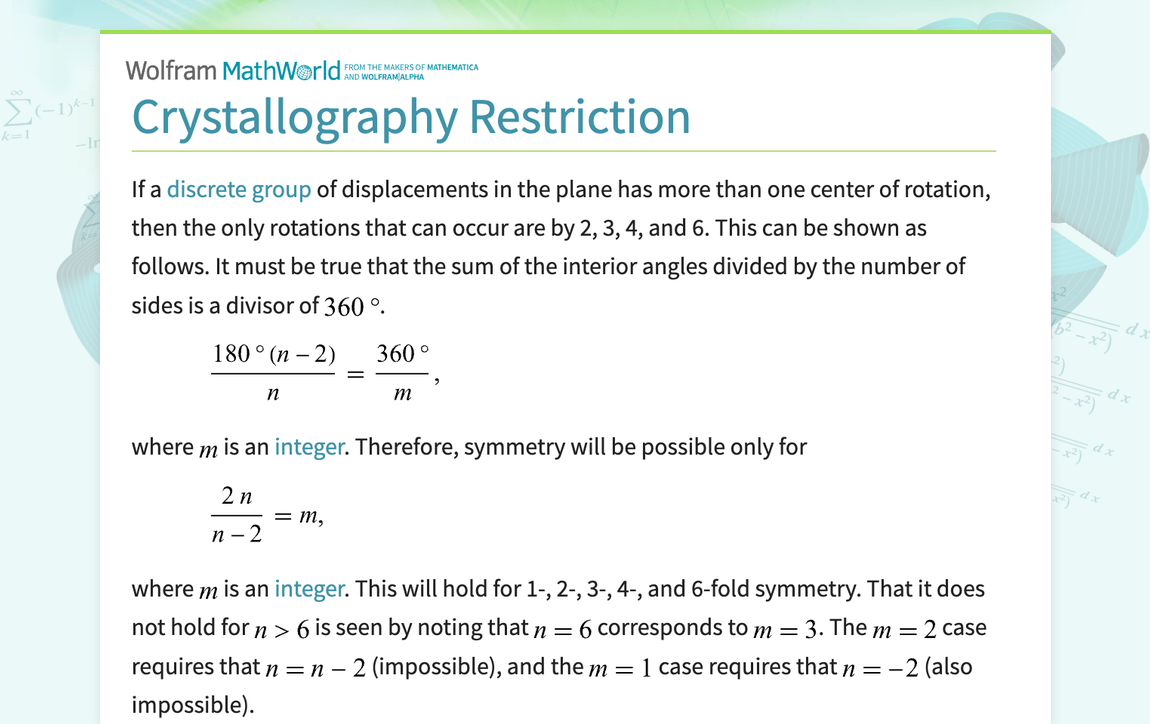 Crystallography Restriction -- from Wolfram MathWorld