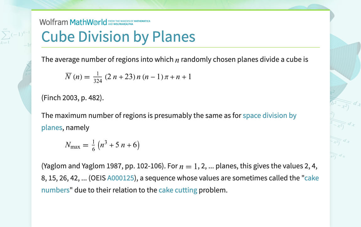 Cube Division by Planes -- from Wolfram MathWorld