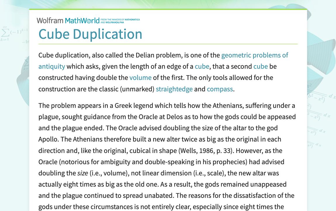 Cube Duplication -- from Wolfram MathWorld