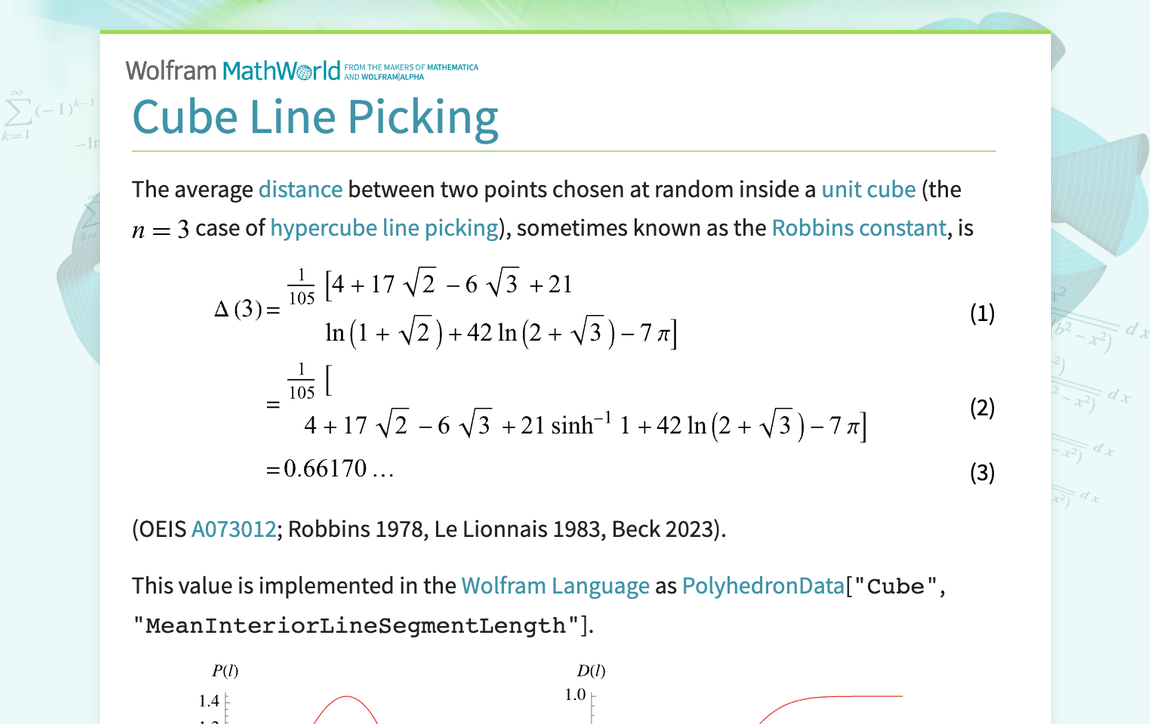 Cube Line Picking -- from Wolfram MathWorld