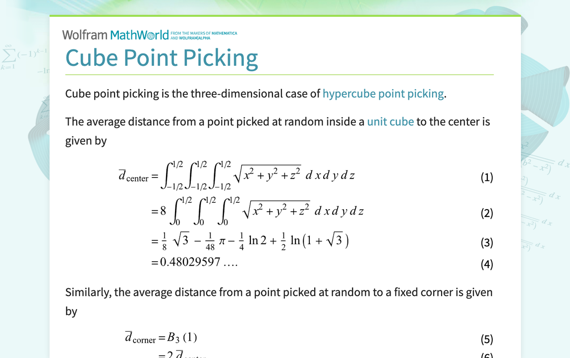 Cube Point Picking -- from Wolfram MathWorld
