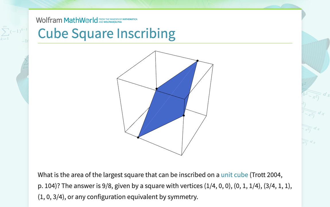 Cube Square Inscribing -- from Wolfram MathWorld
