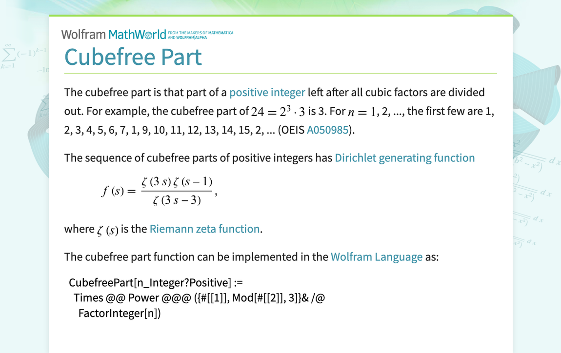 Cubefree Part -- from Wolfram MathWorld