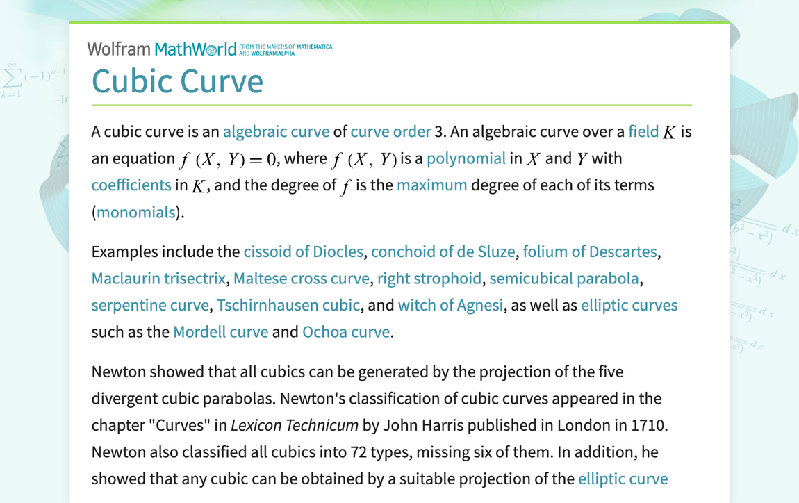 Cubic Curve -- from Wolfram MathWorld