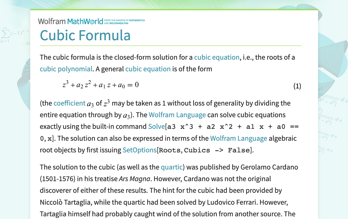 Cubic Formula -- from Wolfram MathWorld
