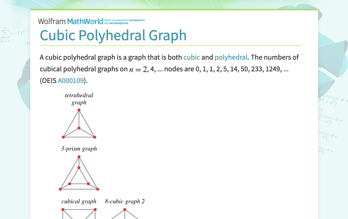 Cubic Polyhedral Graph -- from Wolfram MathWorld