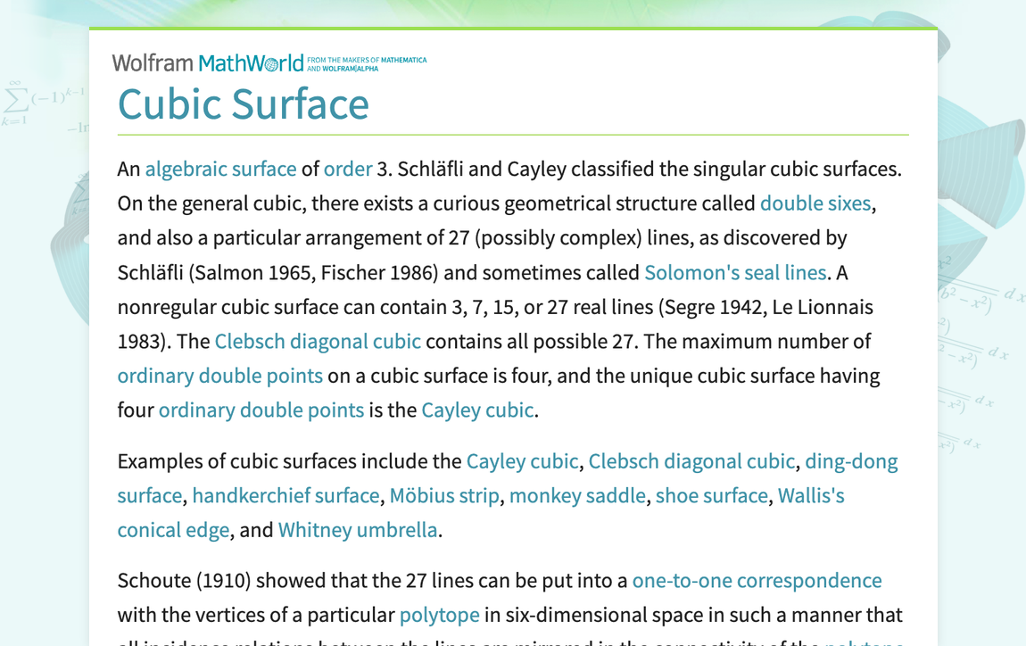 Cubic Surface -- from Wolfram MathWorld