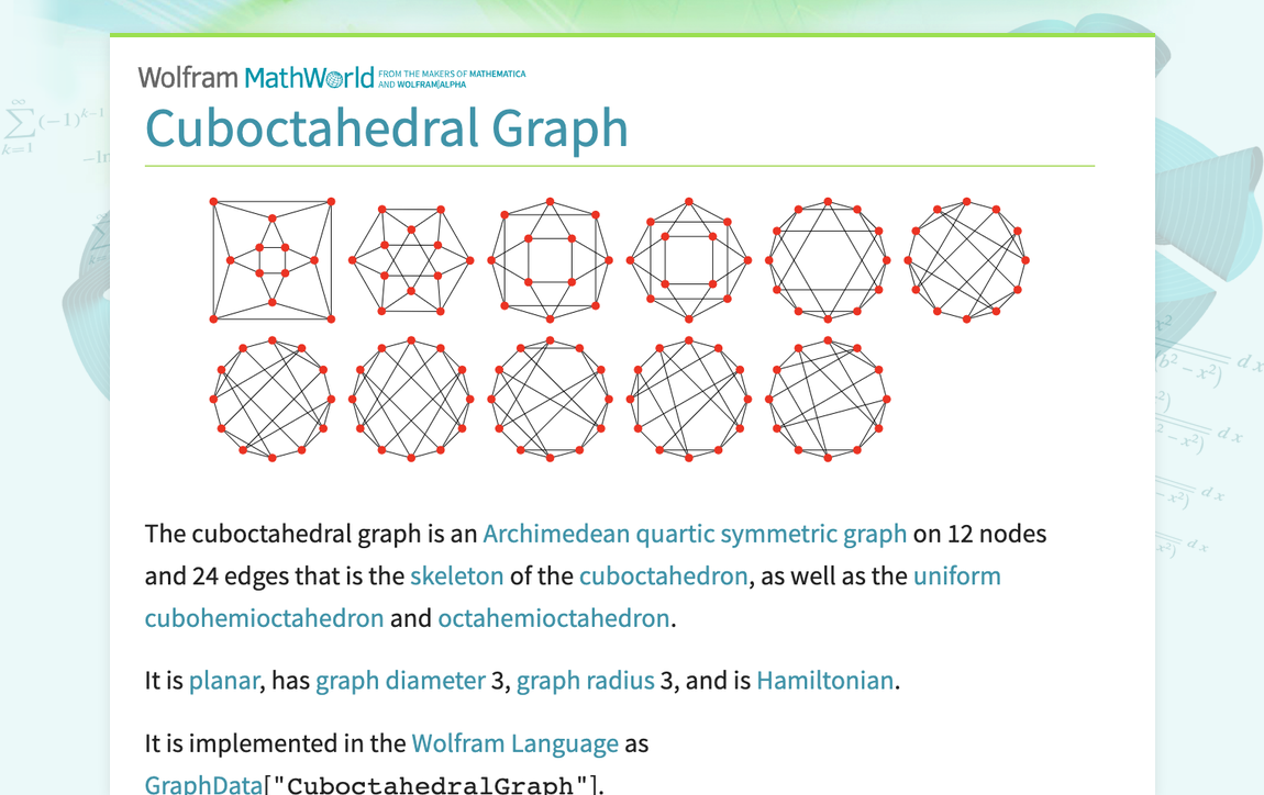 Cuboctahedral Graph From Wolfram Mathworld