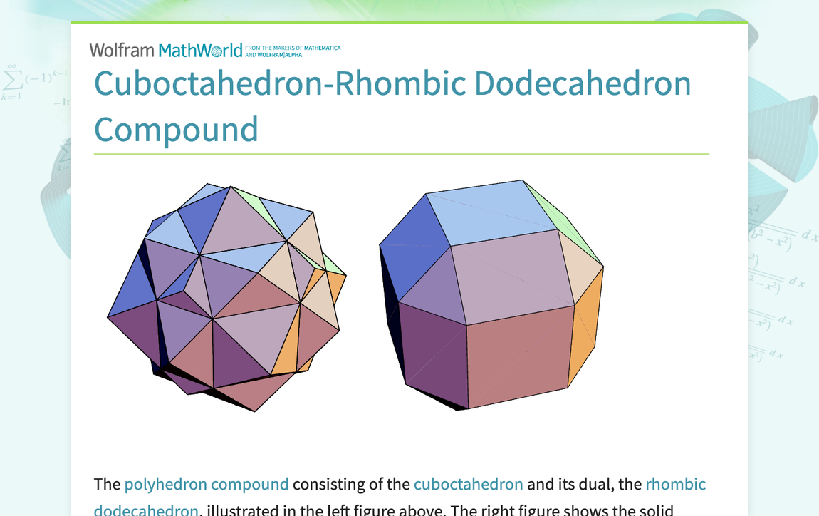 Cuboctahedron-Rhombic Dodecahedron Compound -- from Wolfram MathWorld