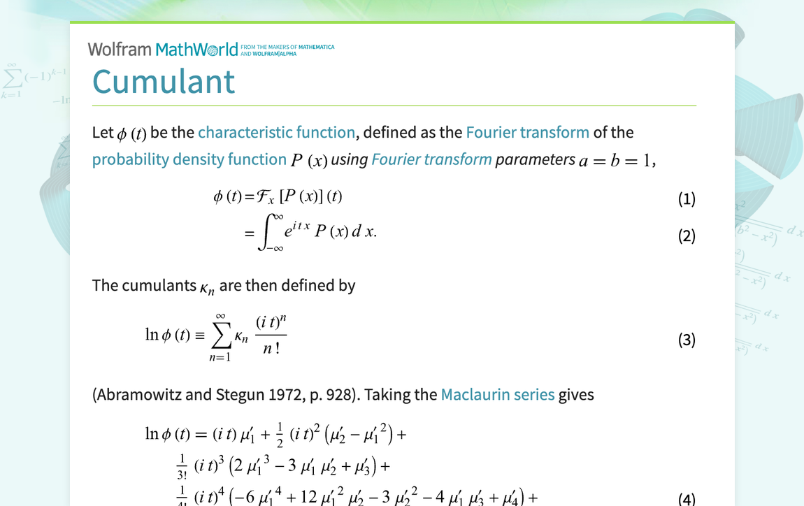 Cumulant -- from Wolfram MathWorld