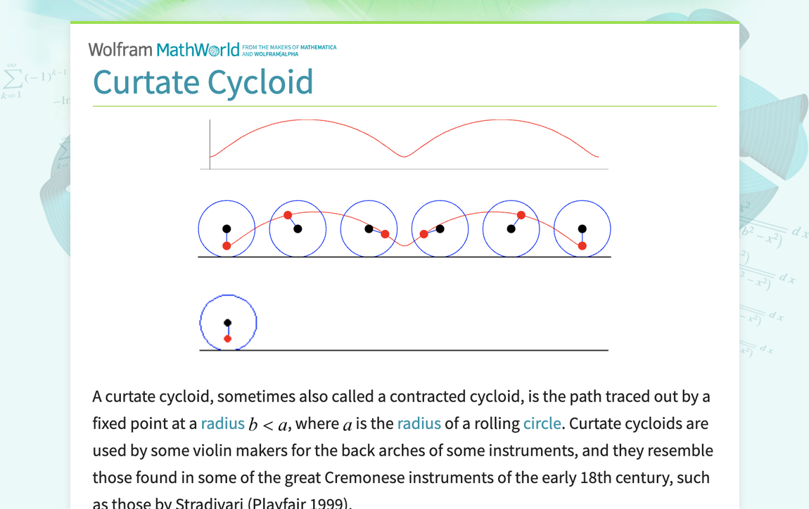 Curtate Cycloid -- from Wolfram MathWorld