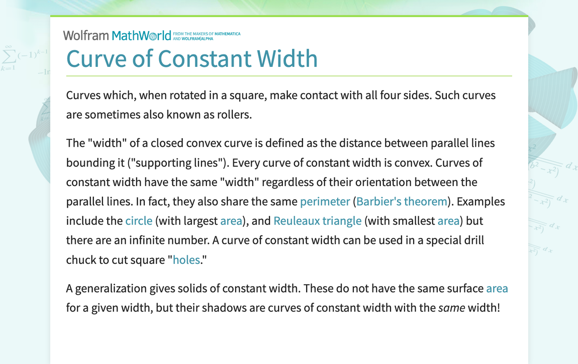 Curve of Constant Width -- from Wolfram MathWorld