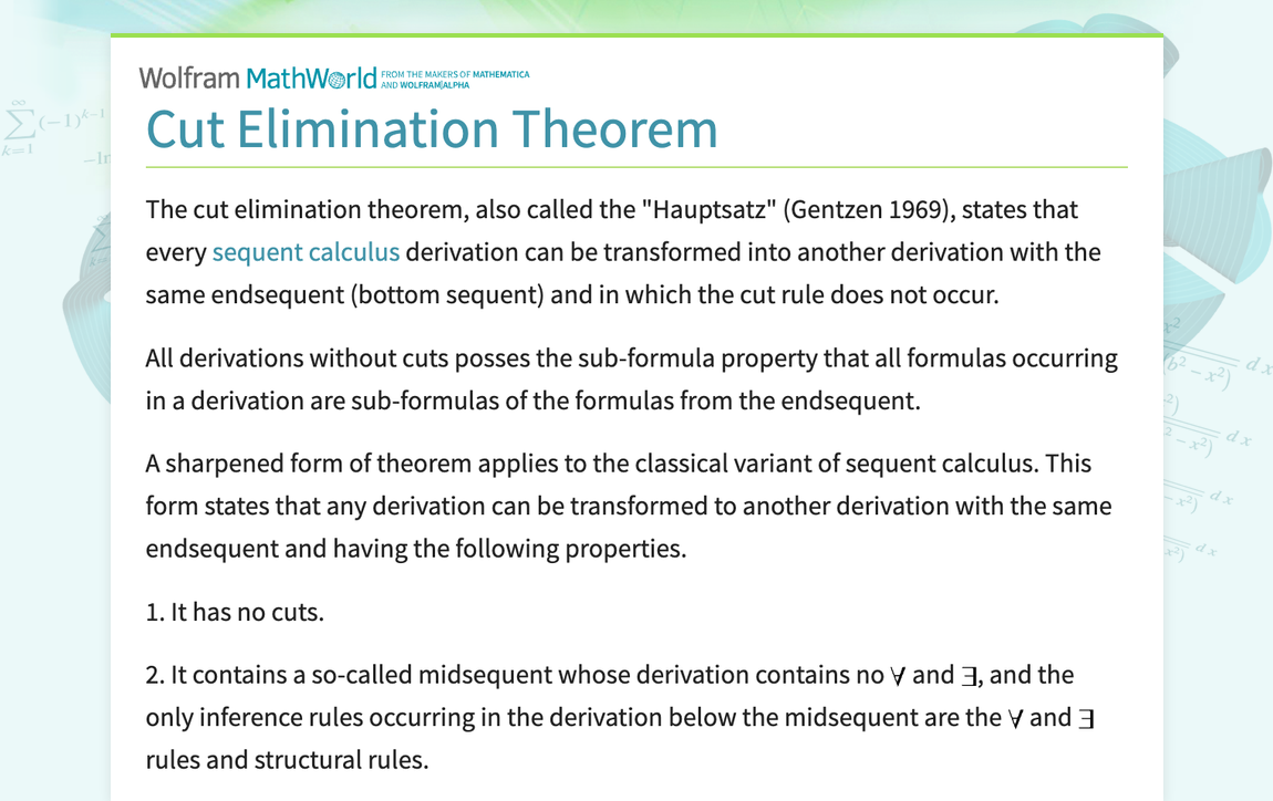 Cut Elimination Theorem -- from Wolfram MathWorld