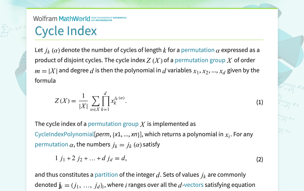 Cycle Index -- from Wolfram MathWorld
