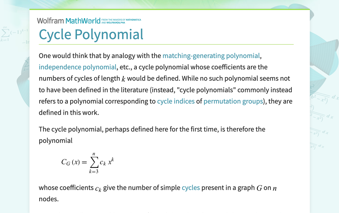 Cycle Polynomial -- from Wolfram MathWorld