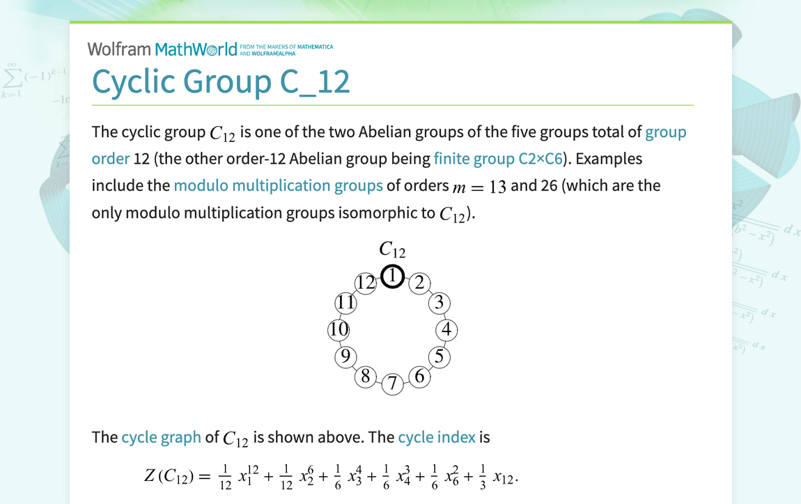 Cyclic Group C_12 -- from Wolfram MathWorld