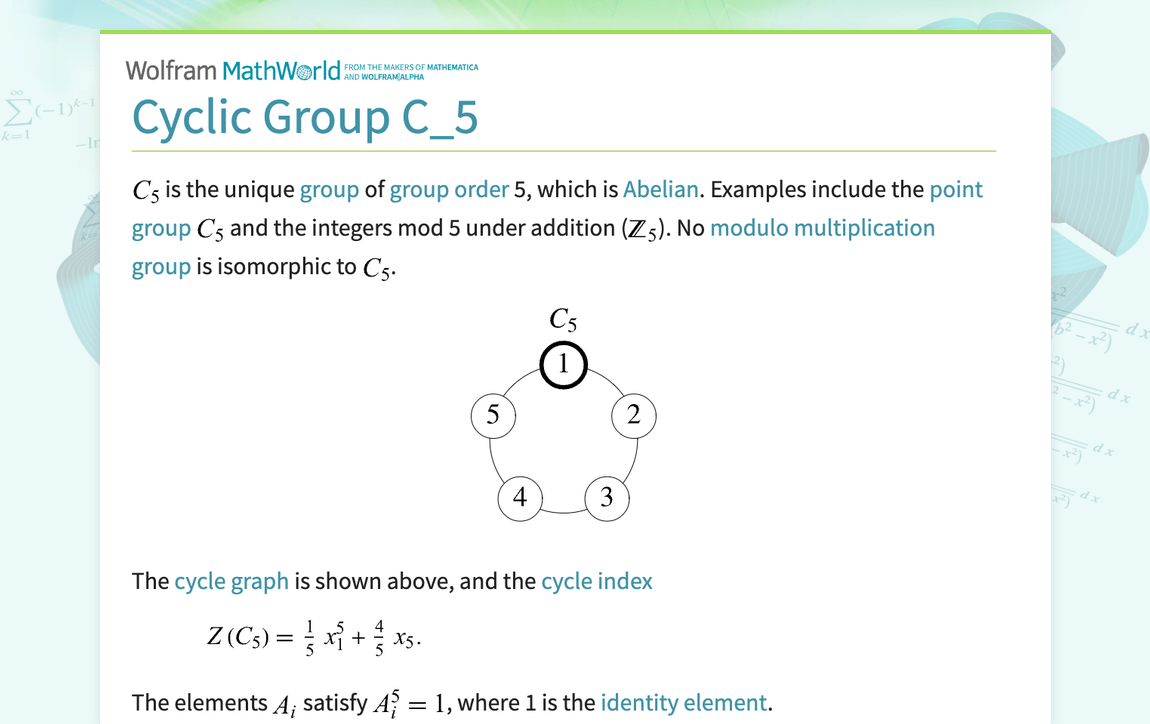 Cyclic Group C_5 -- from Wolfram MathWorld