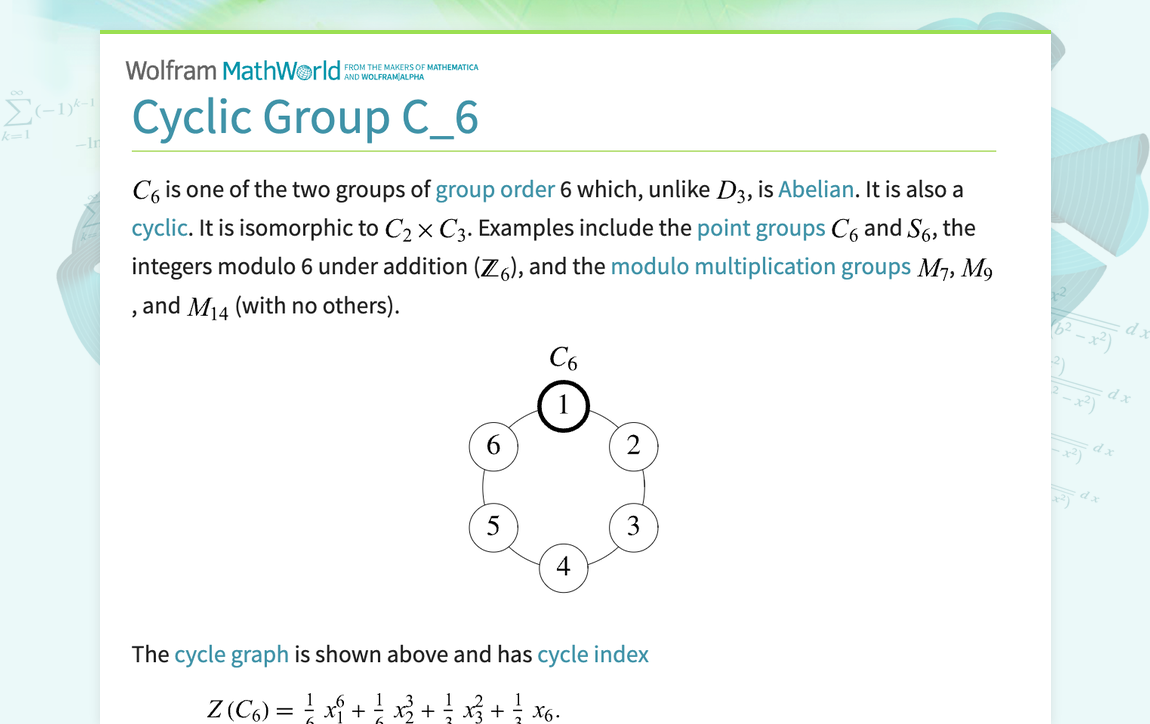 Cyclic Group C_6 -- from Wolfram MathWorld