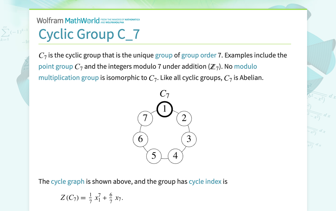 Cyclic Group C_7 -- from Wolfram MathWorld