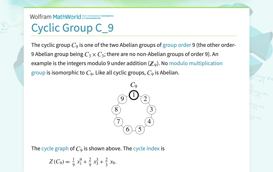 Cyclic Group C_9 -- from Wolfram MathWorld
