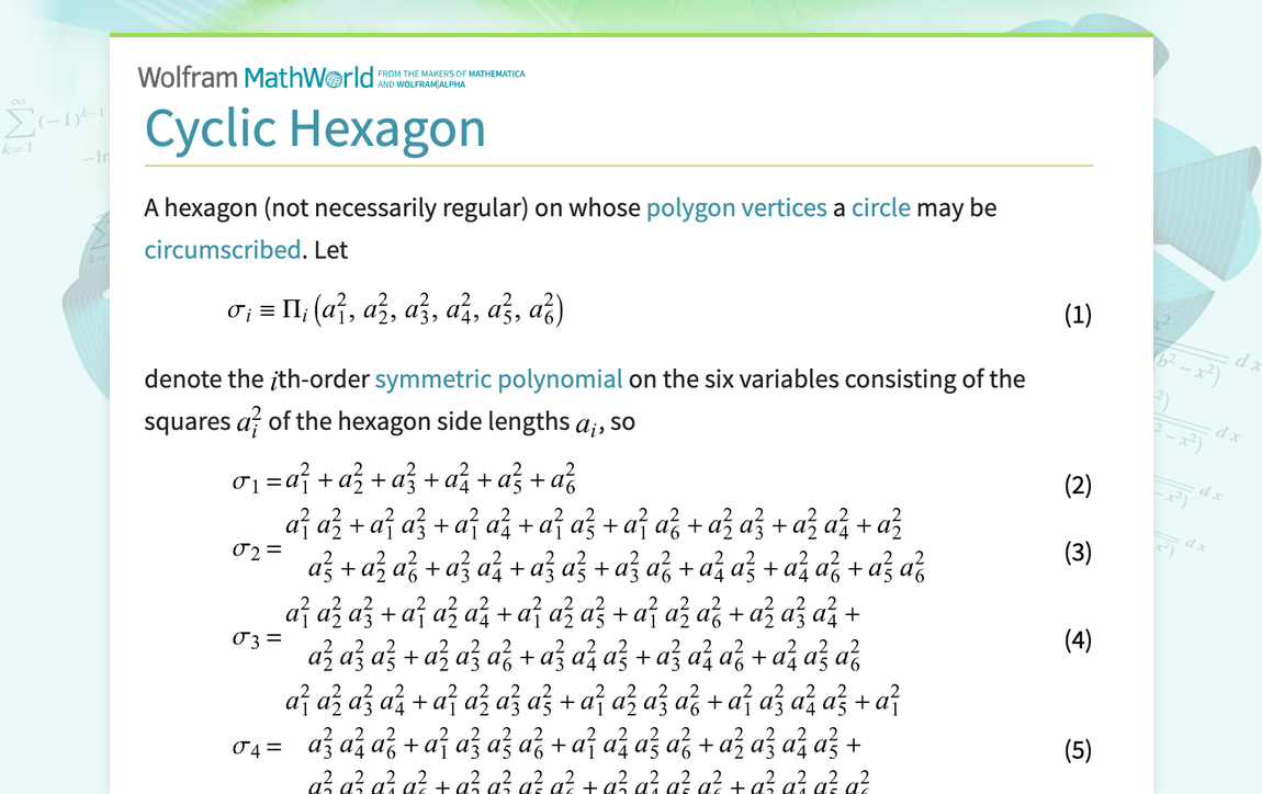 Cyclic Hexagon -- from Wolfram MathWorld