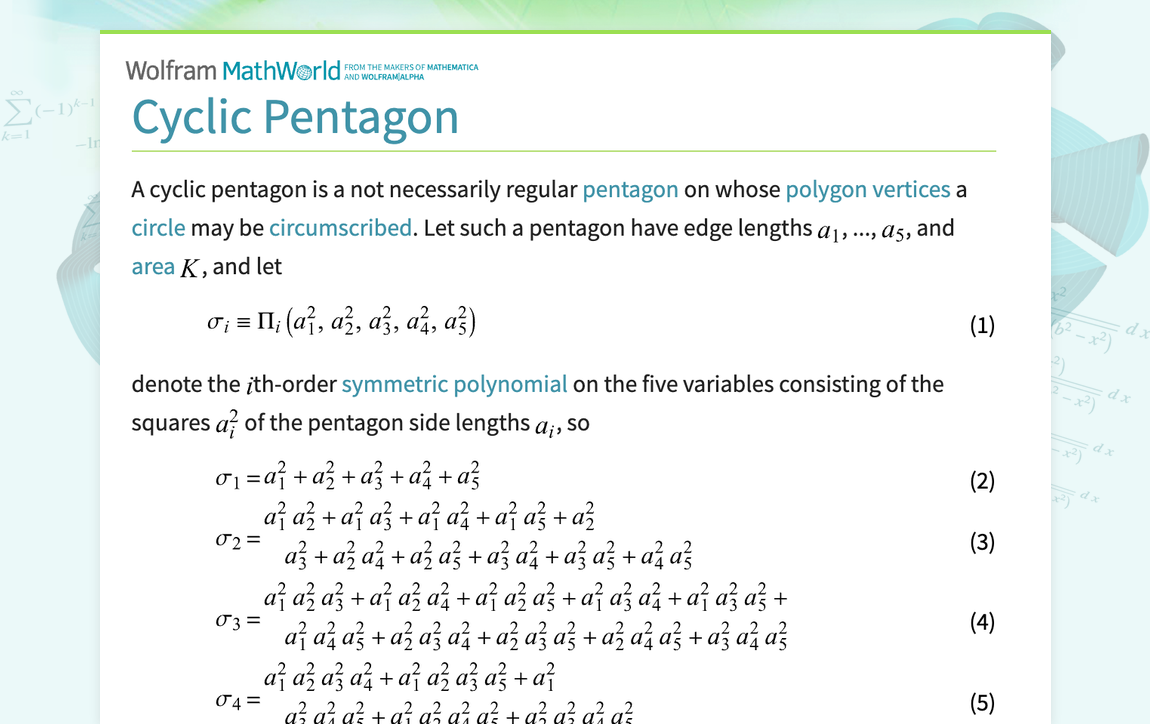 Cyclic Pentagon -- from Wolfram MathWorld