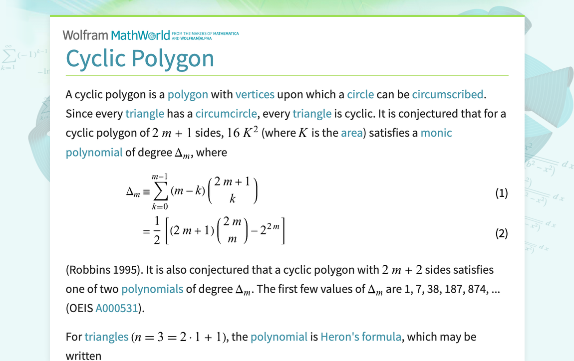 Cyclic Polygon -- from Wolfram MathWorld