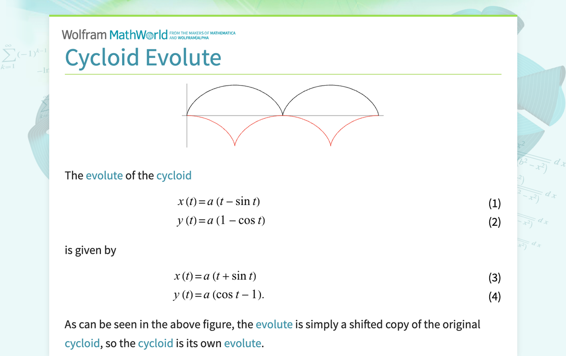 Cycloid Evolute -- from Wolfram MathWorld